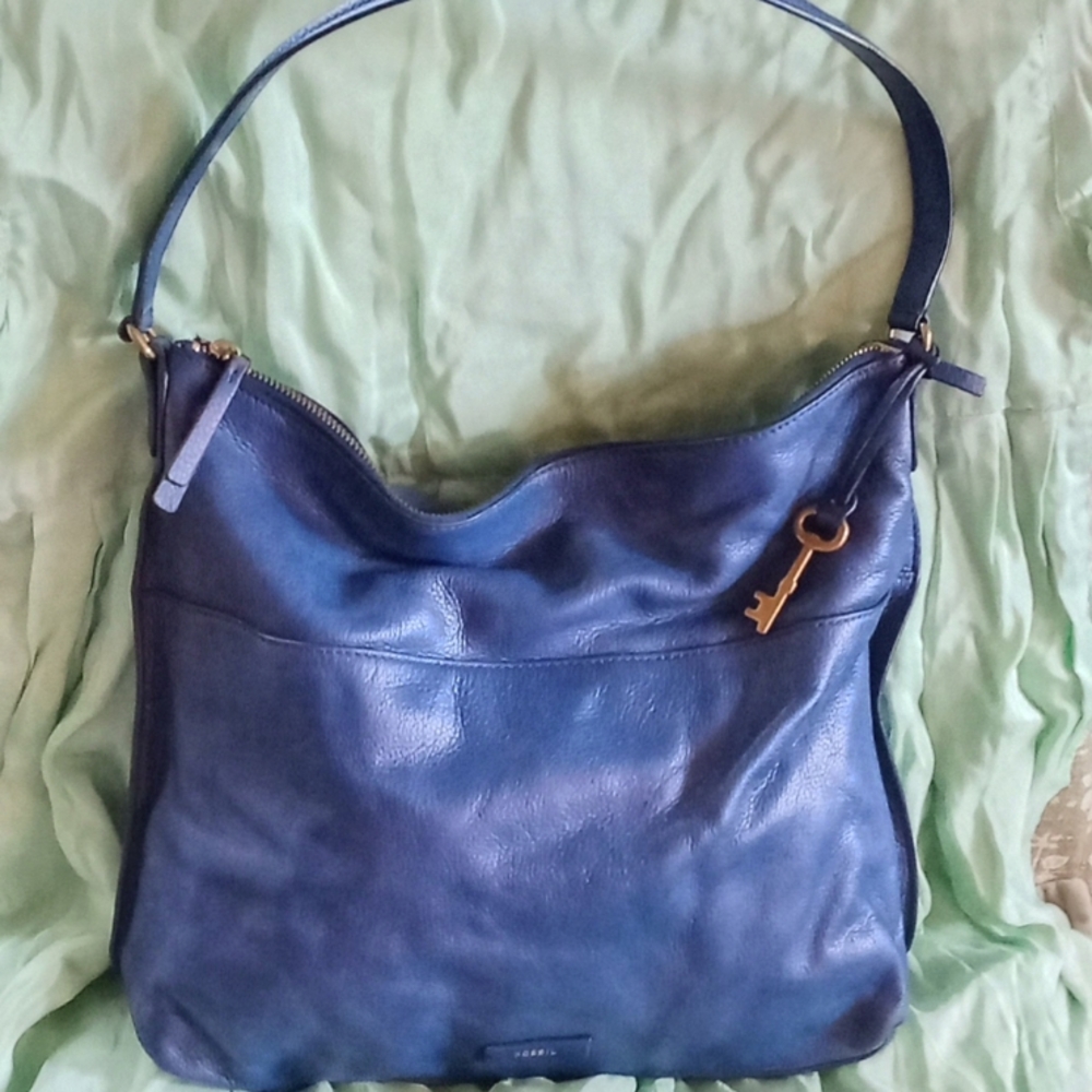Vintage Fossil Royal Blue Leather Shoulder Bag - Gem